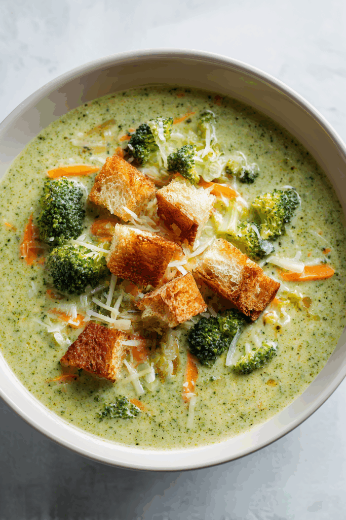 Broccoli Cheddar Soup With Grilled Cheese Croutons - Looli